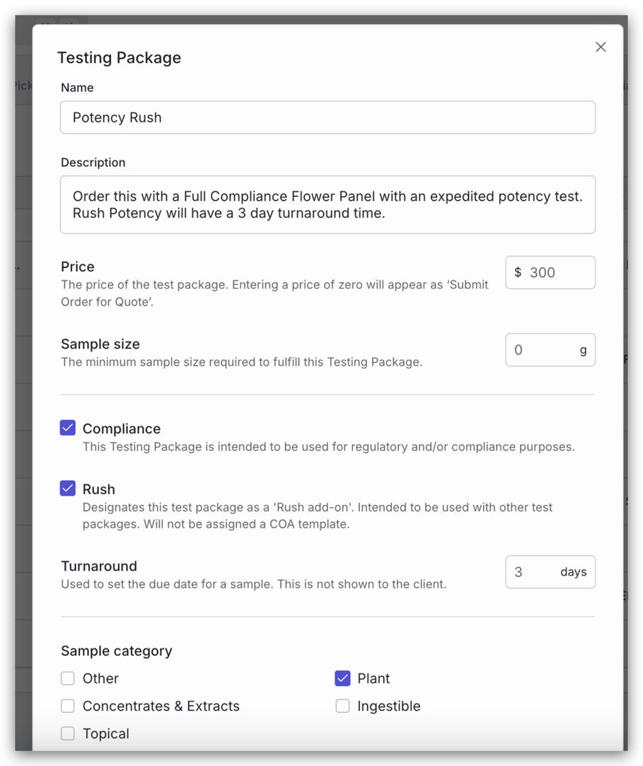 How do I Configure a "Rush" Test Package Add-On?